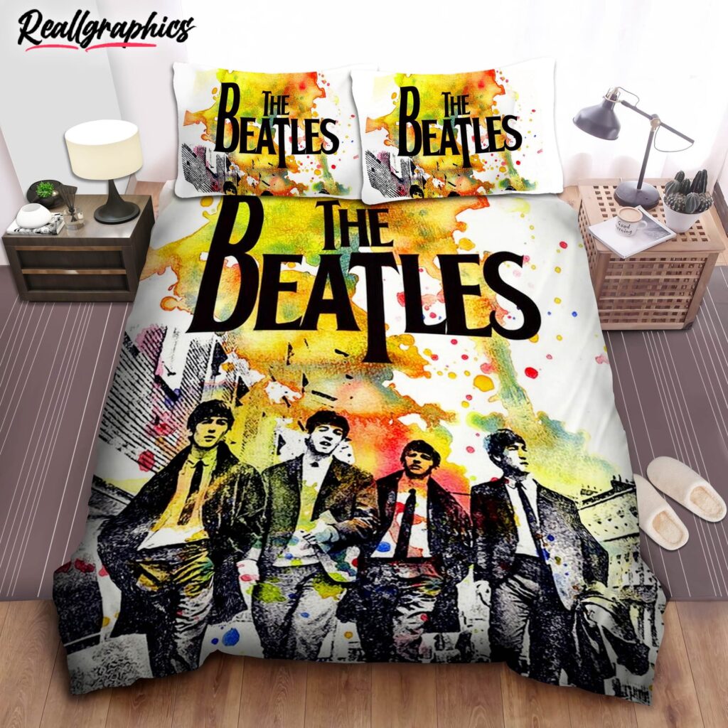 Beatles Watercolor Splash Poster Sheet Bedding Set - Reallgraphics